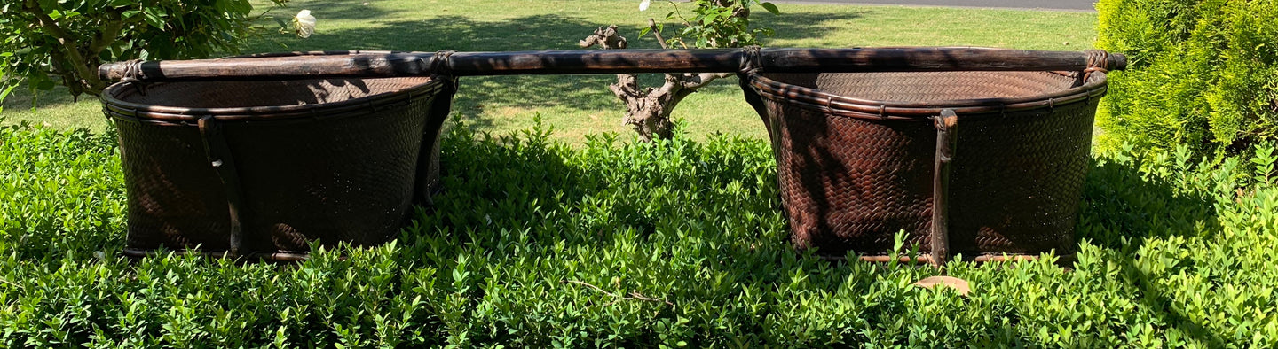 Antique Asian Shoulder Yoke with Woven Baskets – Sage & Leaves