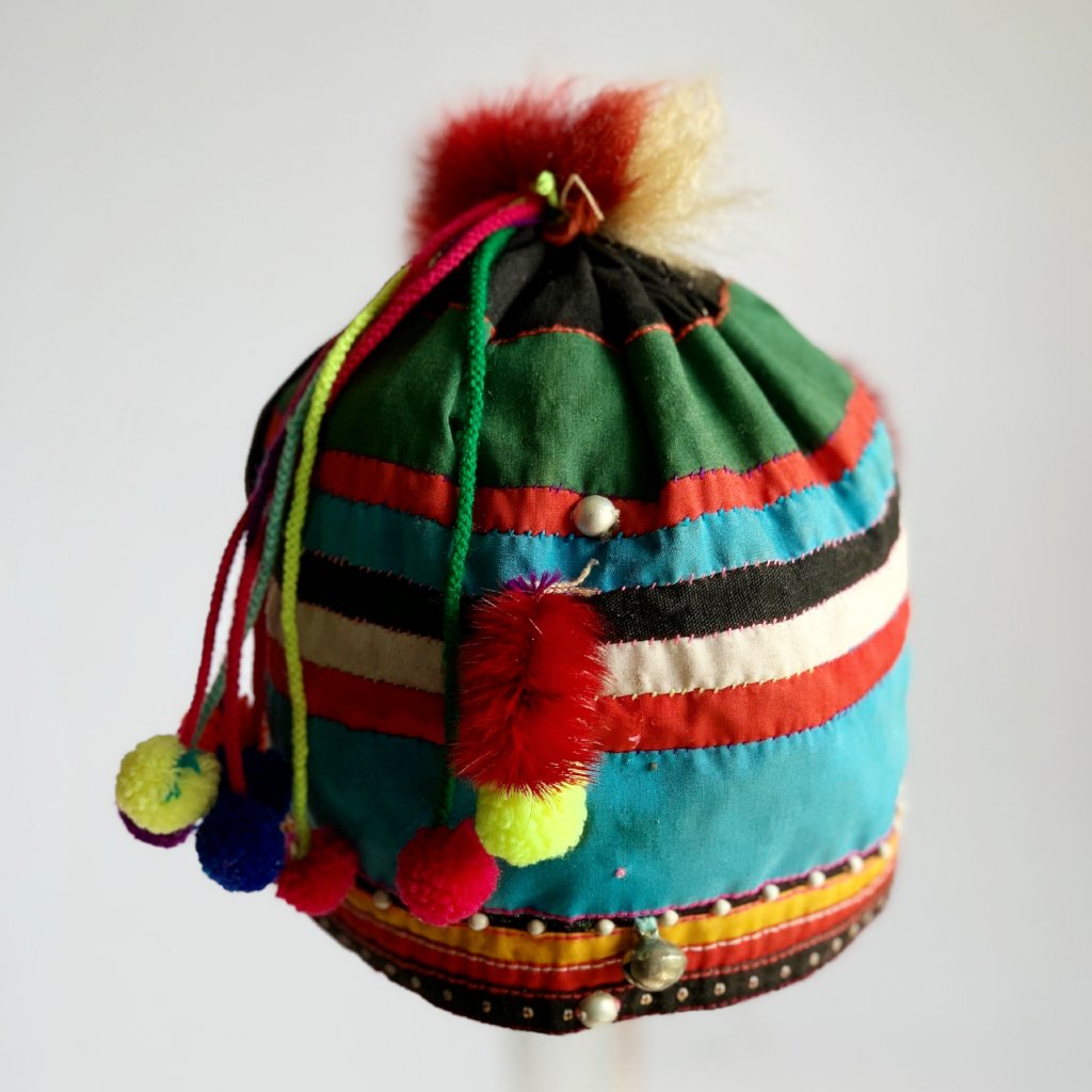 Vintage Akha Minority Embroidered Childs Hat – Sage & Leaves